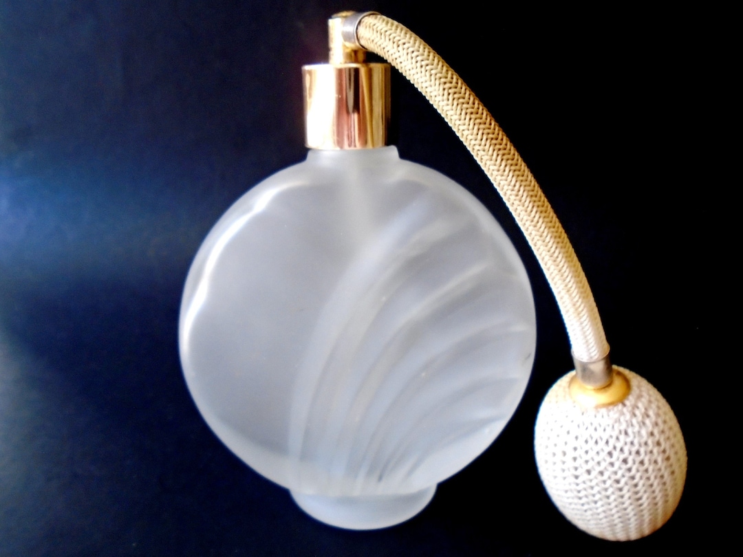 Vintage Frosted Glass Atomizer Perfume Bottle, Gold Screw Top Long Bulb ...