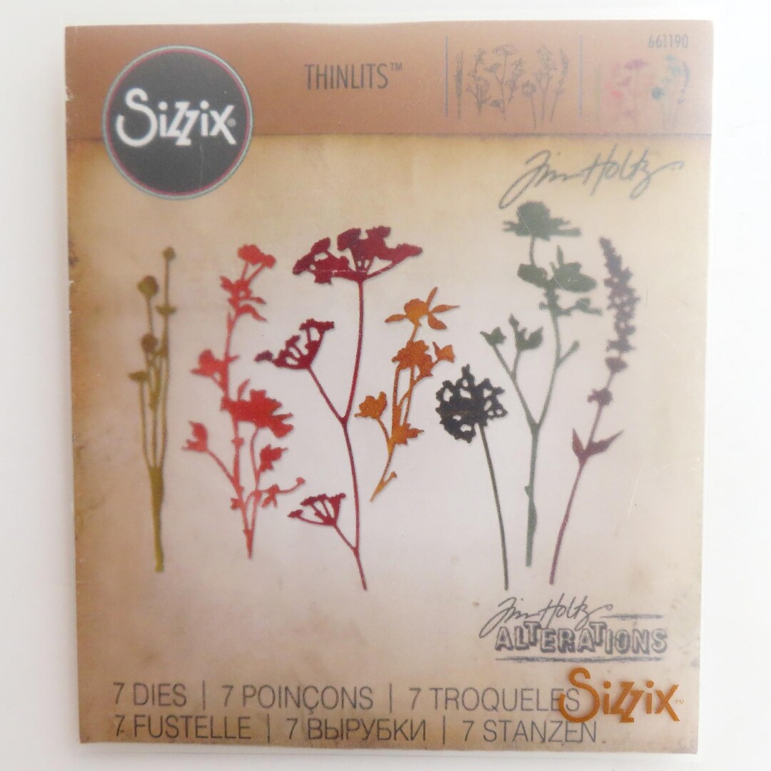 SIZZIX Thinlits Tim Holtz Floral Dies, Stem Flowers Cutting Dies, Sizzix Dies Wildfowers, Sizzix ...