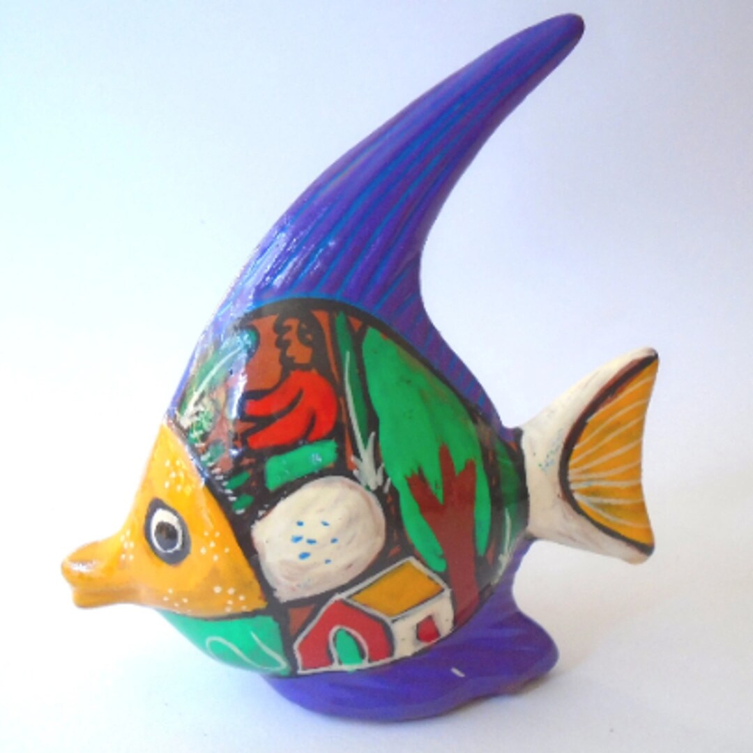 Vintage Mexican Red Clay Fish Figures, Handmade Colorful Fish Made in ...