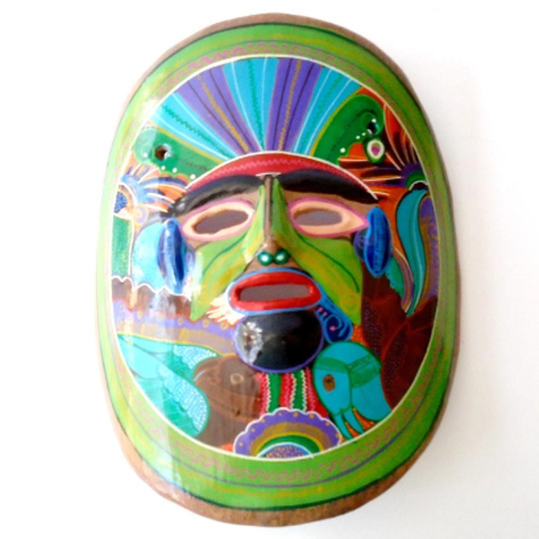 Vintage Mexican Painted Clay Wall Mask, Handmade Colorful Mask Made in ...