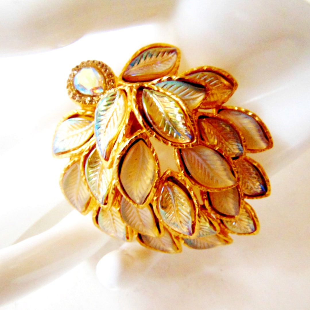 JAY STRONGWATER Matte Gold Plated Leaf Brooch, RARE 1st 1990 Collection ...