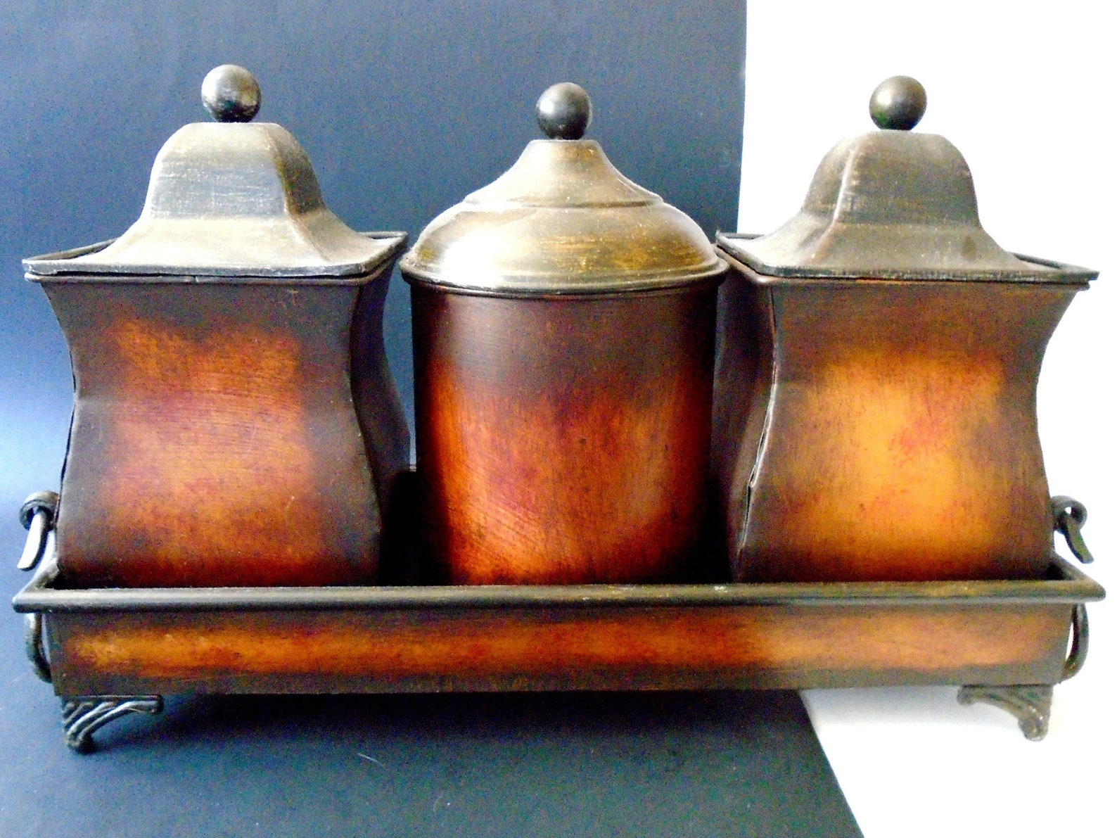 Vintage Rustic Metal Canisters Vintage Canister Set and Tray - Etsy