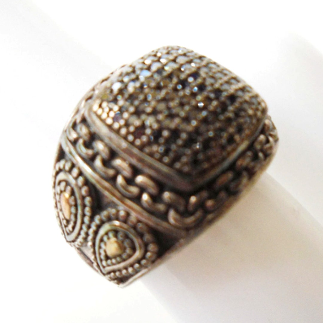 Black Diamond 925 Silver Ring With 18K Gold Accents, Rare Argendor ...