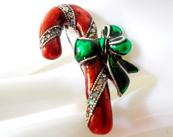Vintage Enamel Candy Cane Pin, Vintage Christmas Candy Cane Brooch ...