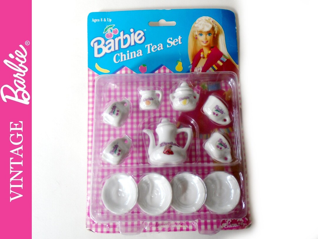 Vintage 94 Barbie China Tea Set for Four, 13 Piece Chilton Barbie Doll ...