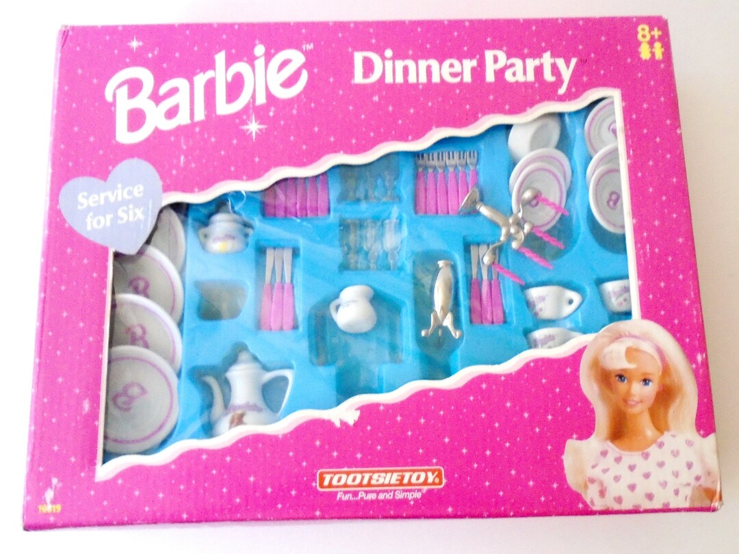 Vintage Barbie Dinner Party Set for Six, RARE 90's Tootsietoy Barbie ...
