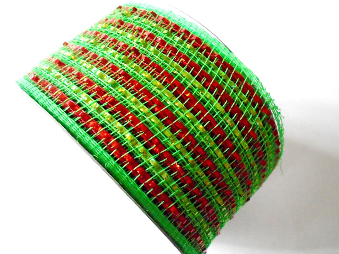 Red and Green Sparkle Wide Tinsel Ribbon, NOS 2 1/2 Inch Wide 10 Yds ...