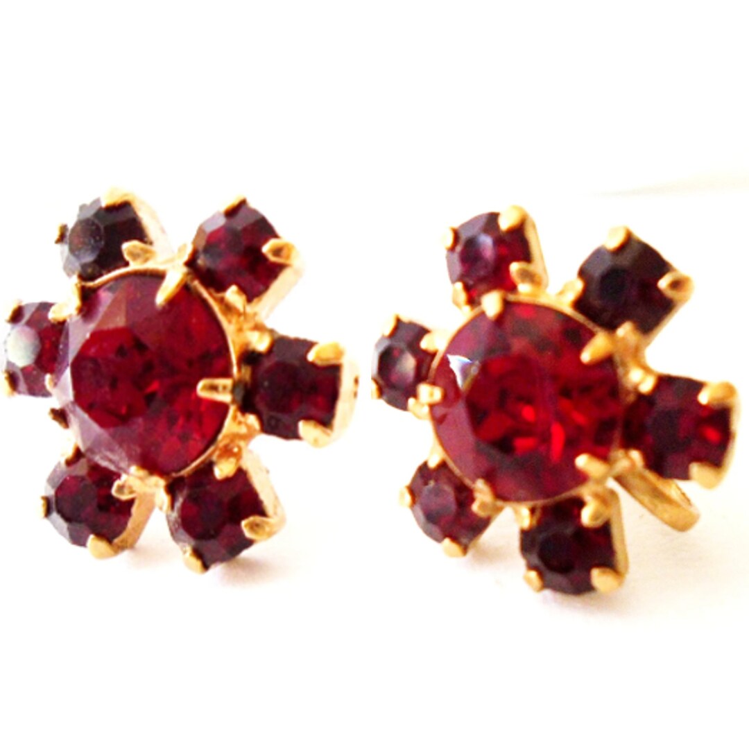 Vintage 40's Garnet Gold Plate Screw Back Earrings, Art Deco Garnet ...