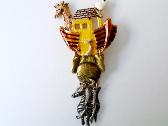 Vintage DON LIN Noah's Ark Brooch, Vintage Animal Cha… - Gem