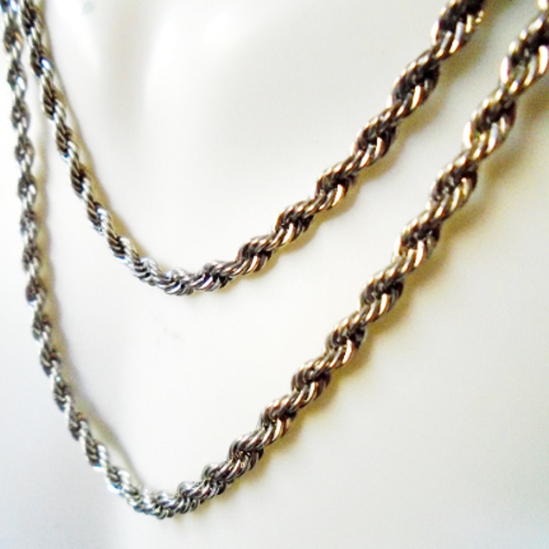 Vintage Silver Sparkle Rope Chain Necklace, Sparkle Cut Silver Rope ...