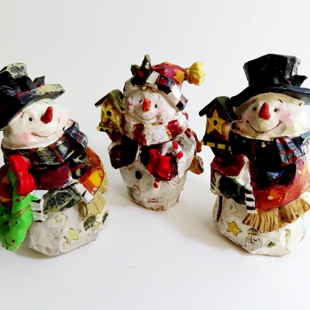 Handpainted Christmas Snowman Figurines, NOS Rustic Ceramic Christmas ...