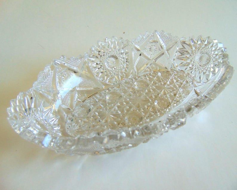 Cut Crystal Oval Relish Dish, Diamond Cross Cut Crystal Dish, Vintage ...