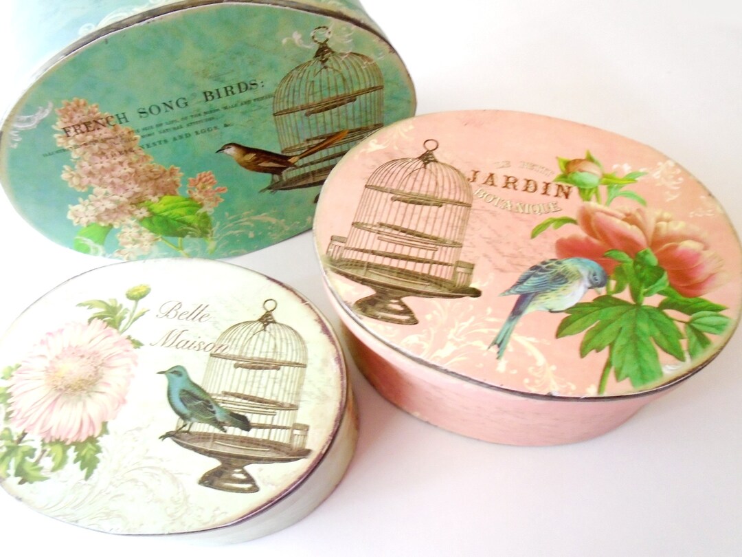 Vintage French Birds and Floral Tin Set of 3 NOS, French Country ...