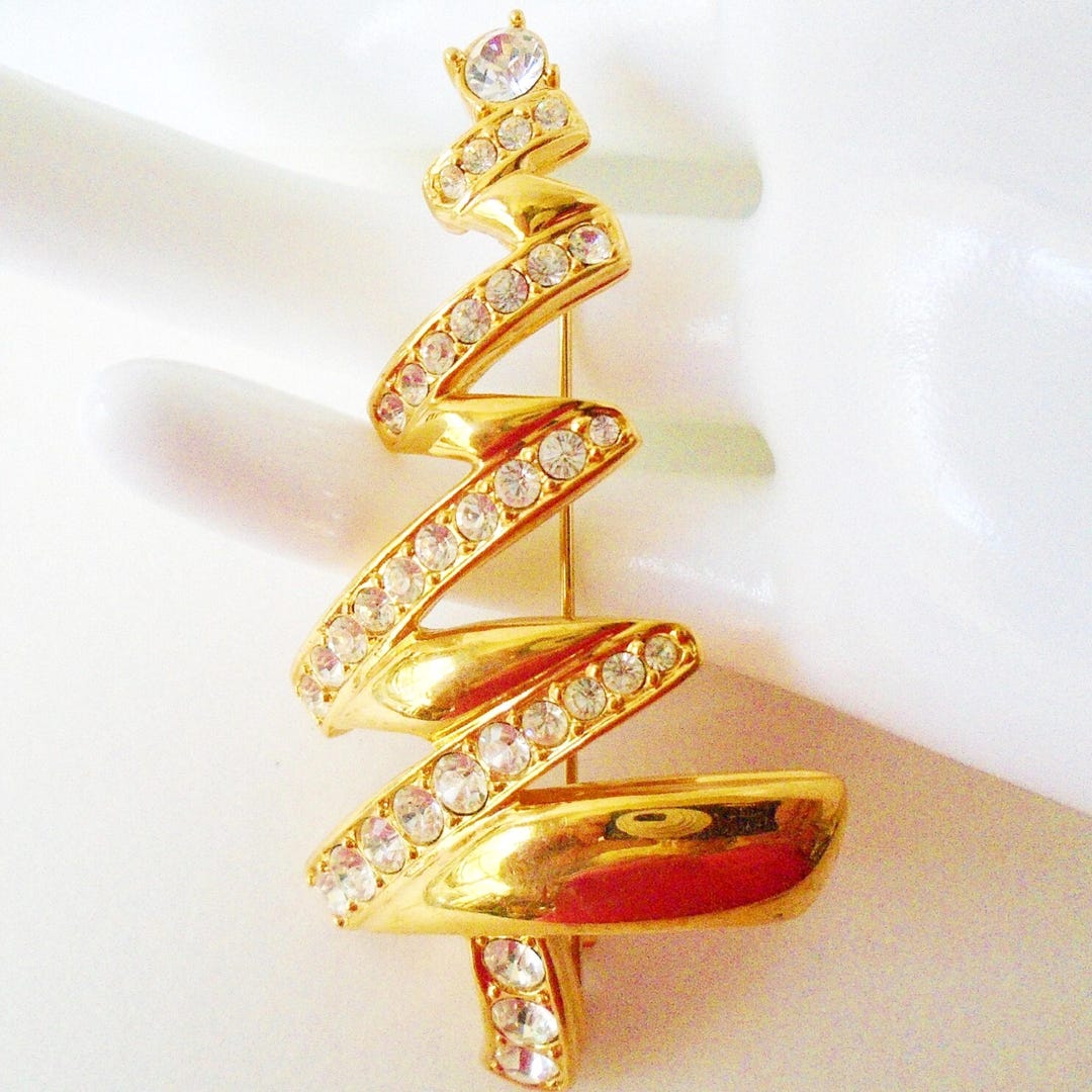 Monet Christmas Tree Brooch, Vintage Rhinestone Christmas Tree Pin ...