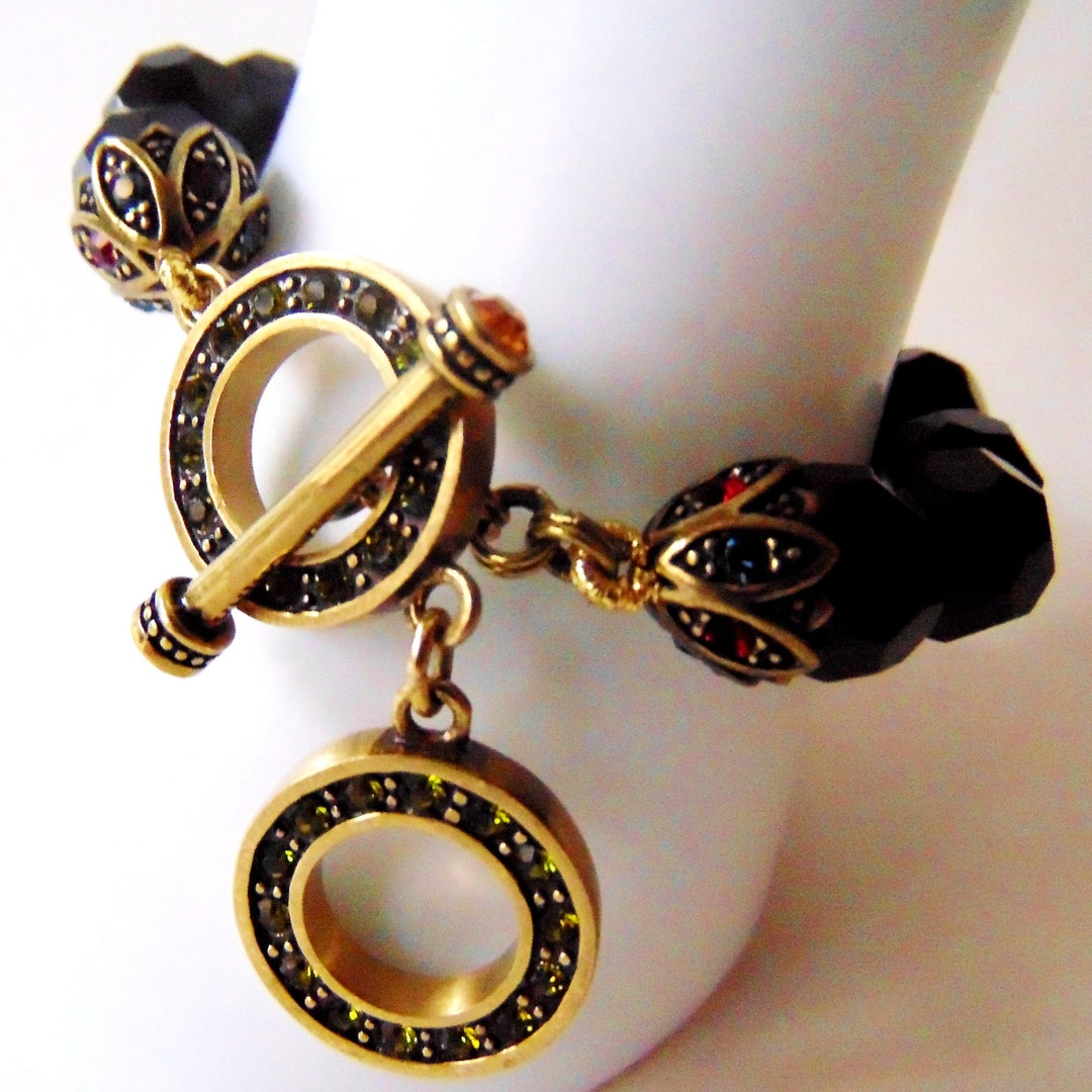 HEIDI DAUS Faceted Jet Black Swarovski Crystal Toggle Bracelet, Retired ...