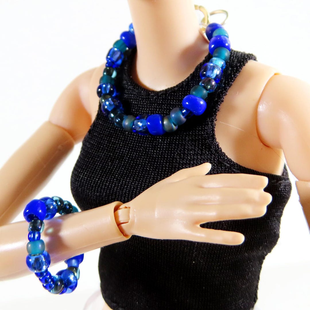 Fashion Doll Blue Bead Necklace and Bracelet, 11-12 Inch Doll Blue Bead ...