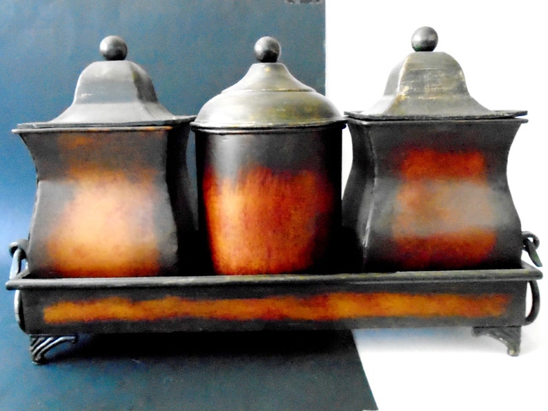 Vintage Rustic Metal Canisters Vintage Canister Set and Tray - Etsy