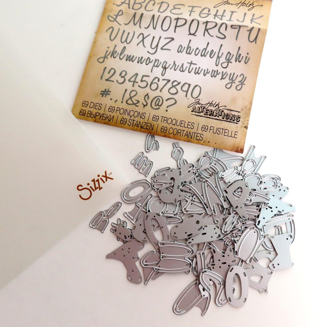 SIZZIX Thinlits Tim Holtz Script Lettering Dies, Alpha Numeric Script Cut Dies, Sizzix Lettering ...