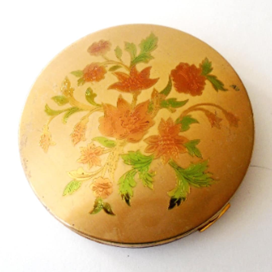 ELGIN America Compact, Floral Etched Gold Mirror Compact, Elgin America ...