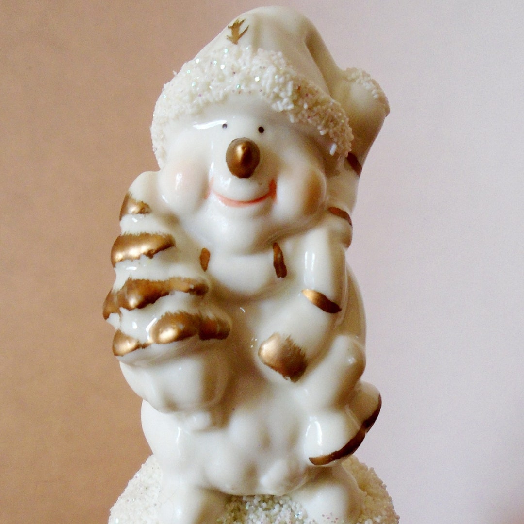 Ceramic Snowman Figure Hinged Box, White Glitter Snowman With Tree ...