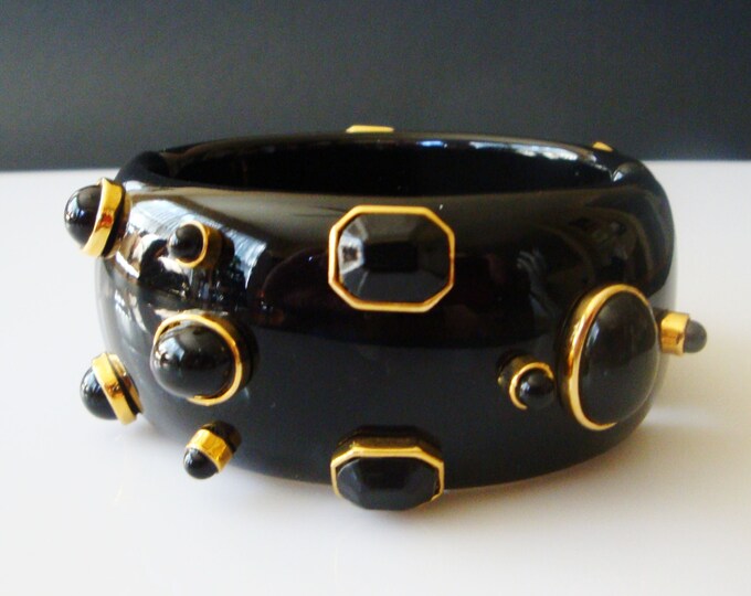 Joan Rivers Black Bracelet, Vintage Jeweled Black Cuff Bracelet ...