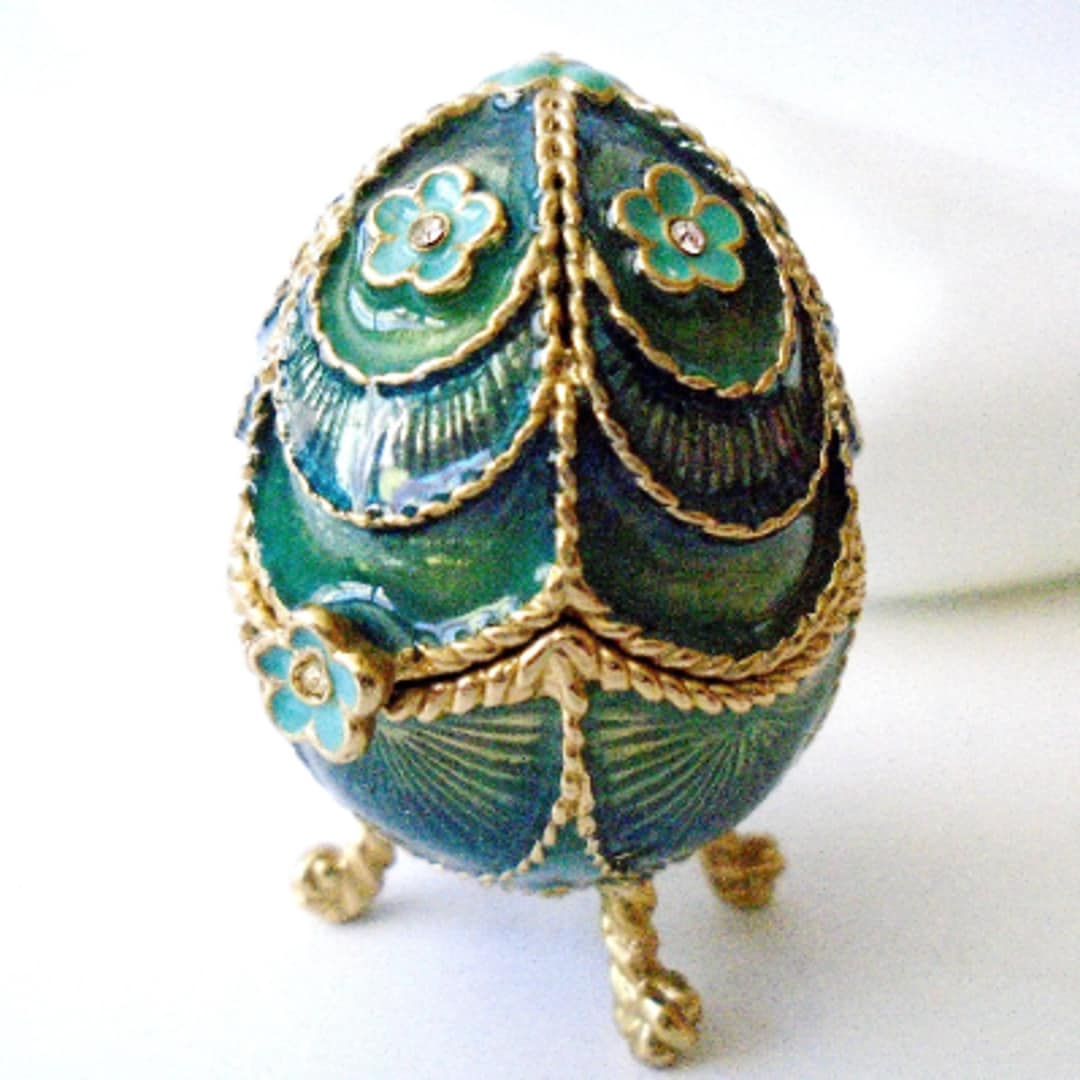 MONET Guilloche Enamel Egg Trinket Box, Monet Blue Rhinestone Egg ...