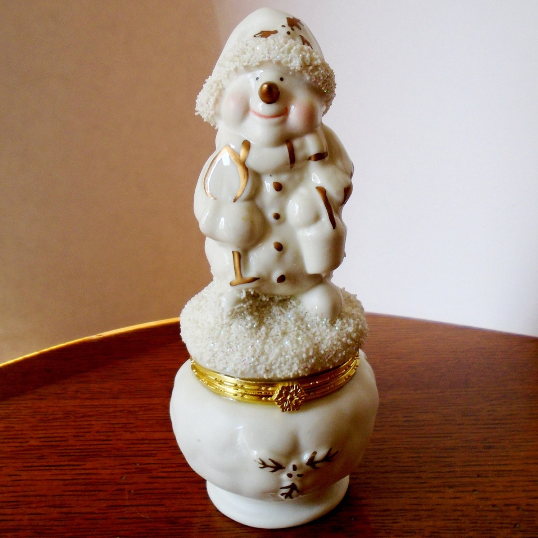 Snowman Figure Hinged Box, White Glitter Snowman Trinket Box, Snowman ...