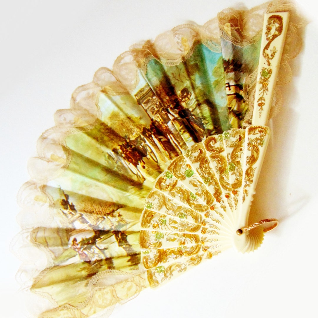 Antique Lace 10" Cream French Scene Fan, Antique Lace French Fabric ...