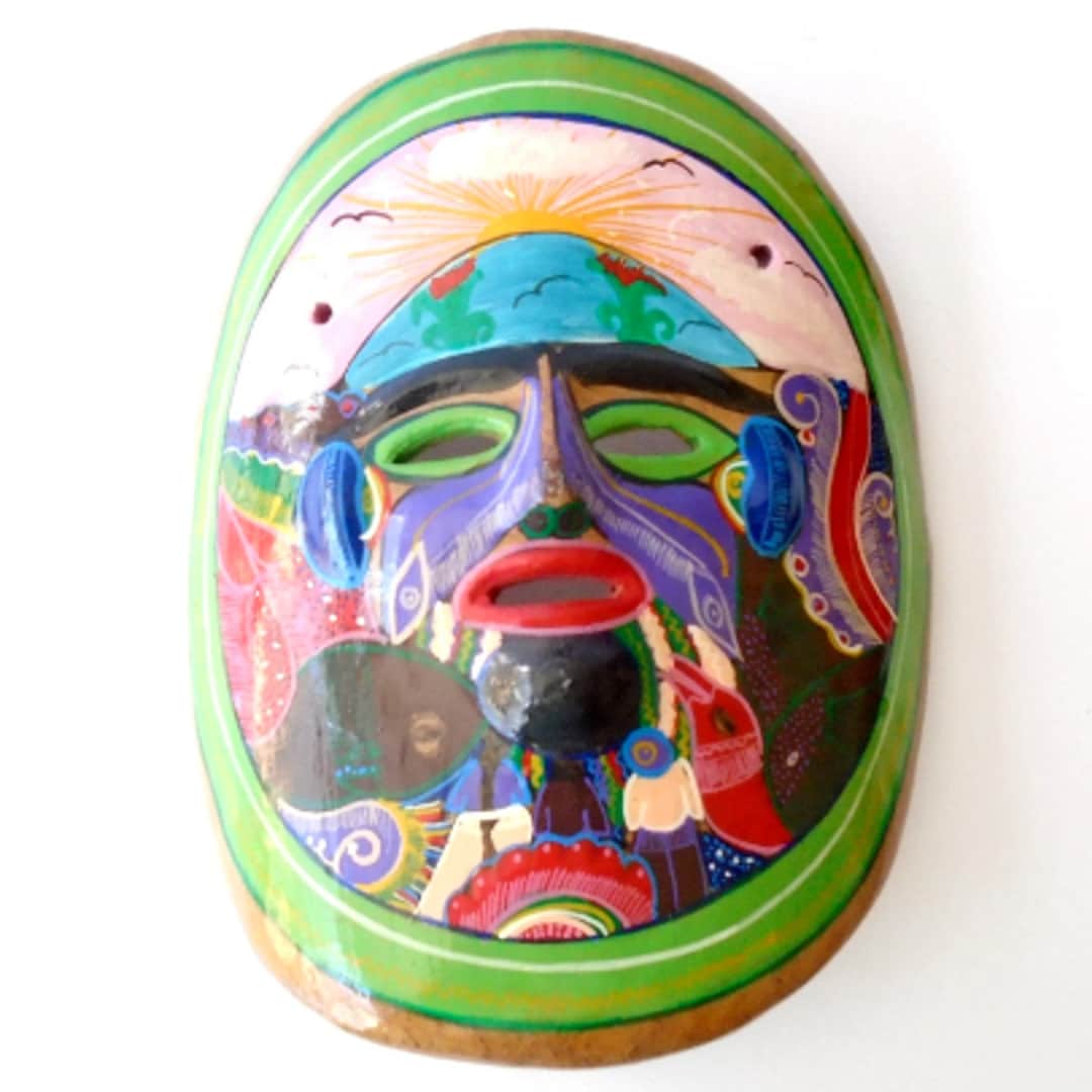Vintage Mexican Painted Clay Wall Mask, Handmade Colorful Mask Made in ...