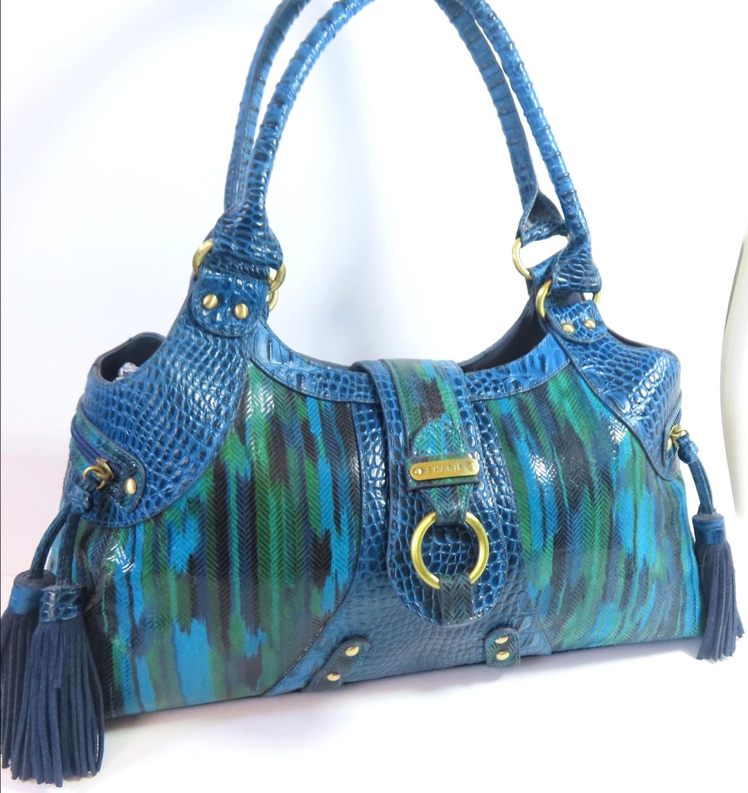 SHARIF Signature Bag, Elegant Blue & Green Textured Golden Embossed ...