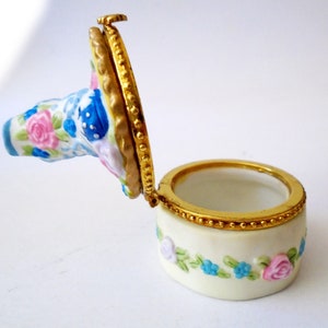 Victorian Shoe Brass Hinged Trinket Box, Vintage Blue Shoe Bisque ...