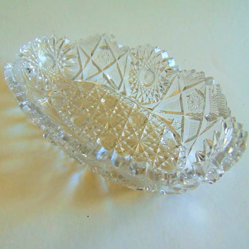 Cut Crystal Oval Relish Dish, Diamond Cross Cut Crystal Dish, Vintage ...