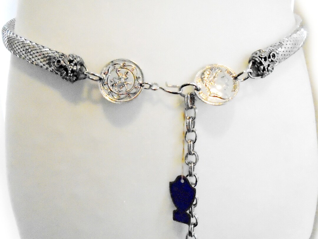 Whiting and Davis Silver Mesh Belt, Silver Fishscale Roman Coin Belt 28 ...