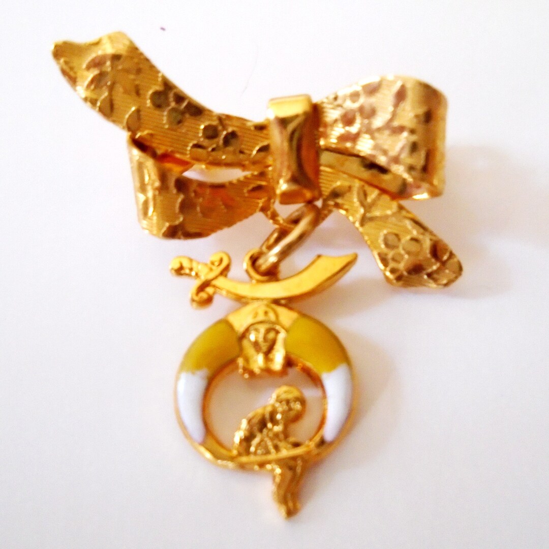 Vintage Shriner's Masonic Gold Plate Pin, Shriner's Bow and Crescent ...