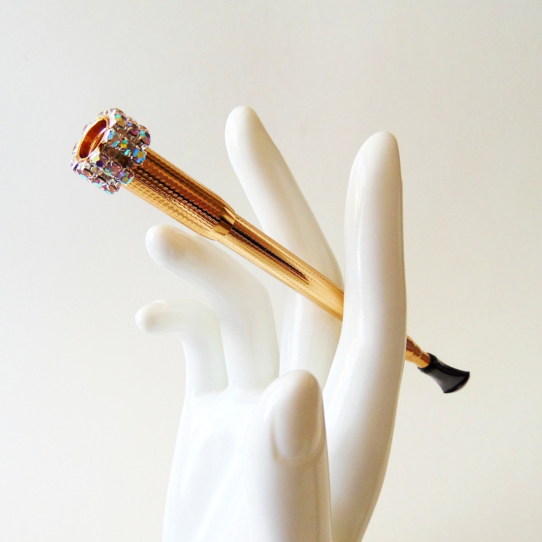 Rhinestone Cigarette Holder Three Row AB, Long Brass Cigarette Holder ...