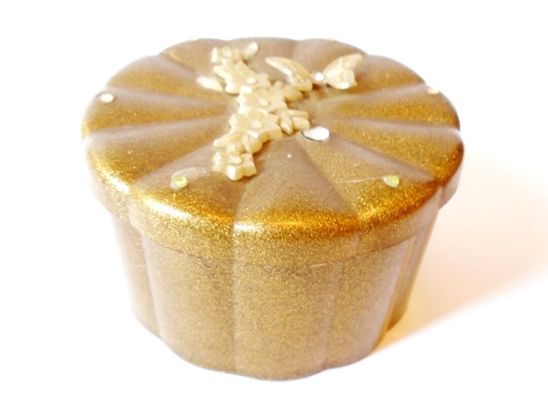 Vintage Menda Co Plastic Powder Box, 50s Gold Glitter Rhinestone Powder ...