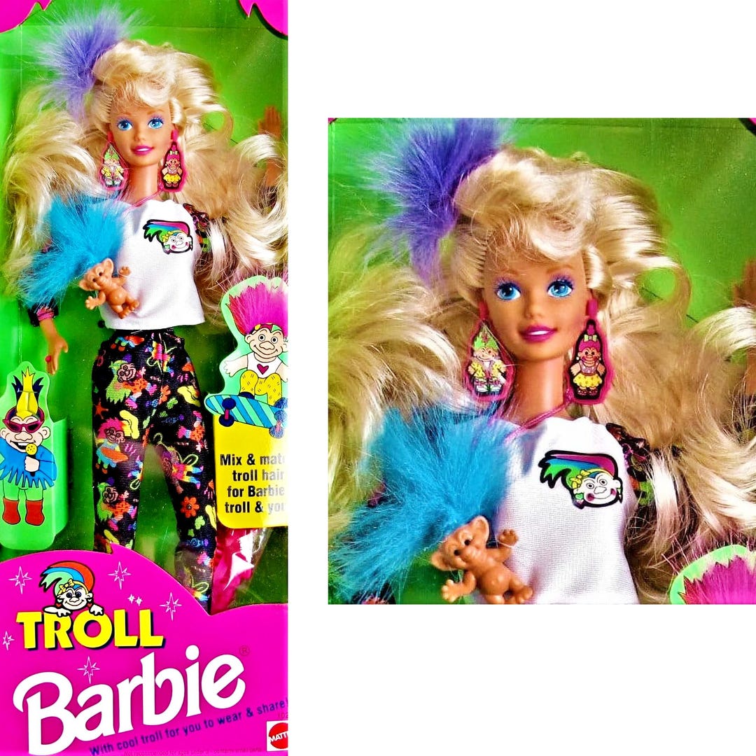 1992 Troll Barbie With Mini Troll Doll Necklace, 1992 Troll Doll Barbie ...