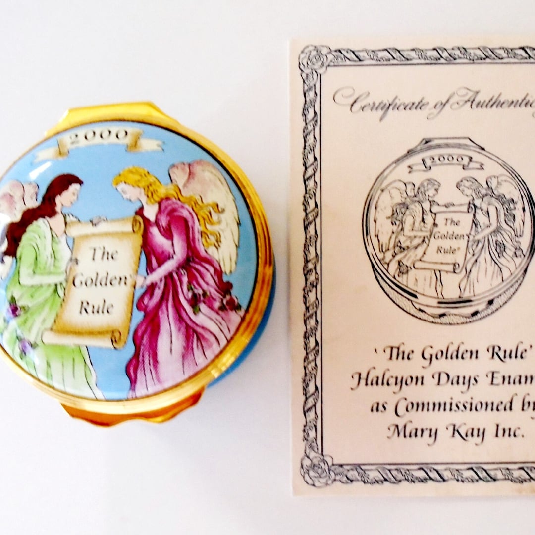 HALCYON DAYS Enamel Box, 2000 Golden Rule Enamel Angel Box, Halcyon ...