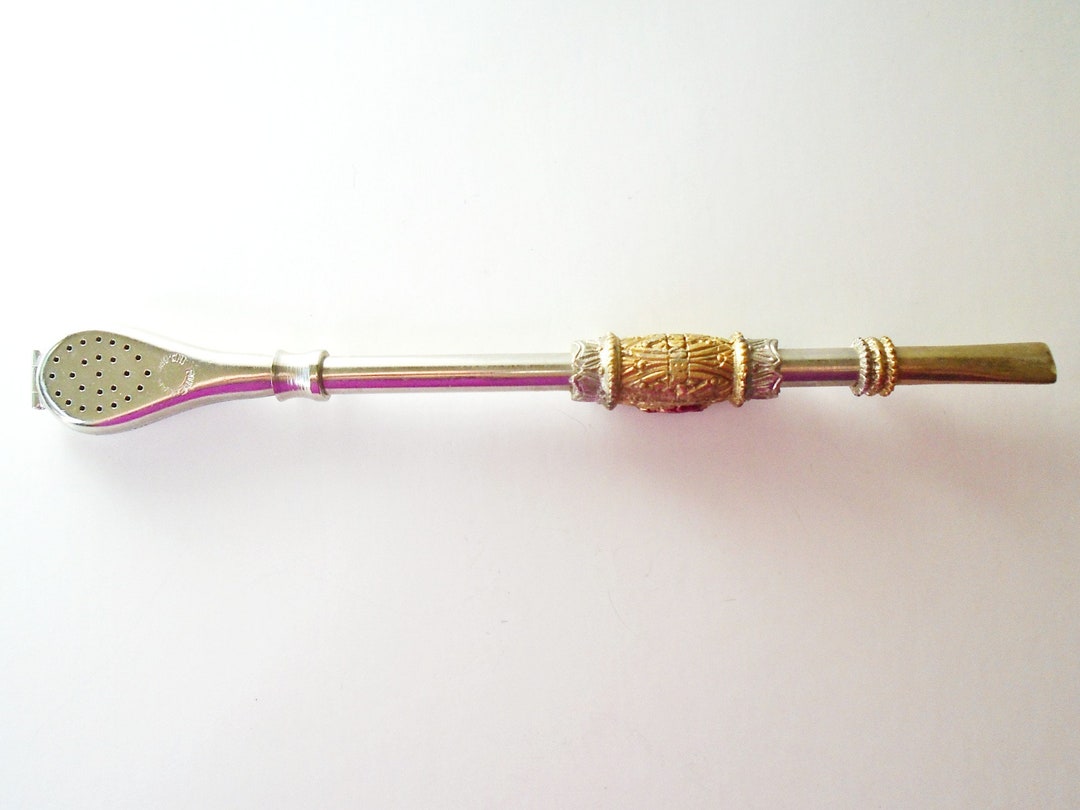 Antique Silver Yerba Mate Straw, Argentina CORDOBA Mate Straw, Vintage ...