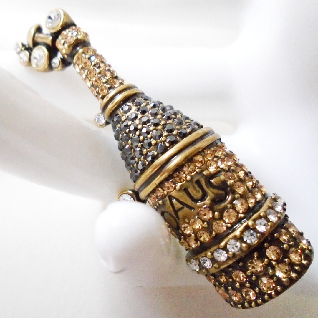 HEIDI DAUS Champagne Celebration Pin, Jeweled Champagne Bottle Brooch ...