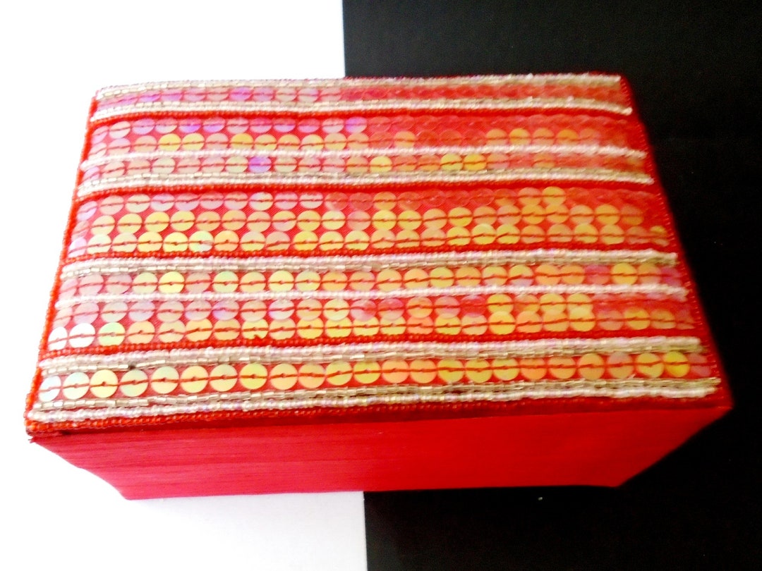 Vintage Red Sequin Mirrored Jewelry Box, 60's Red Fabric Hinged Jewelry ...