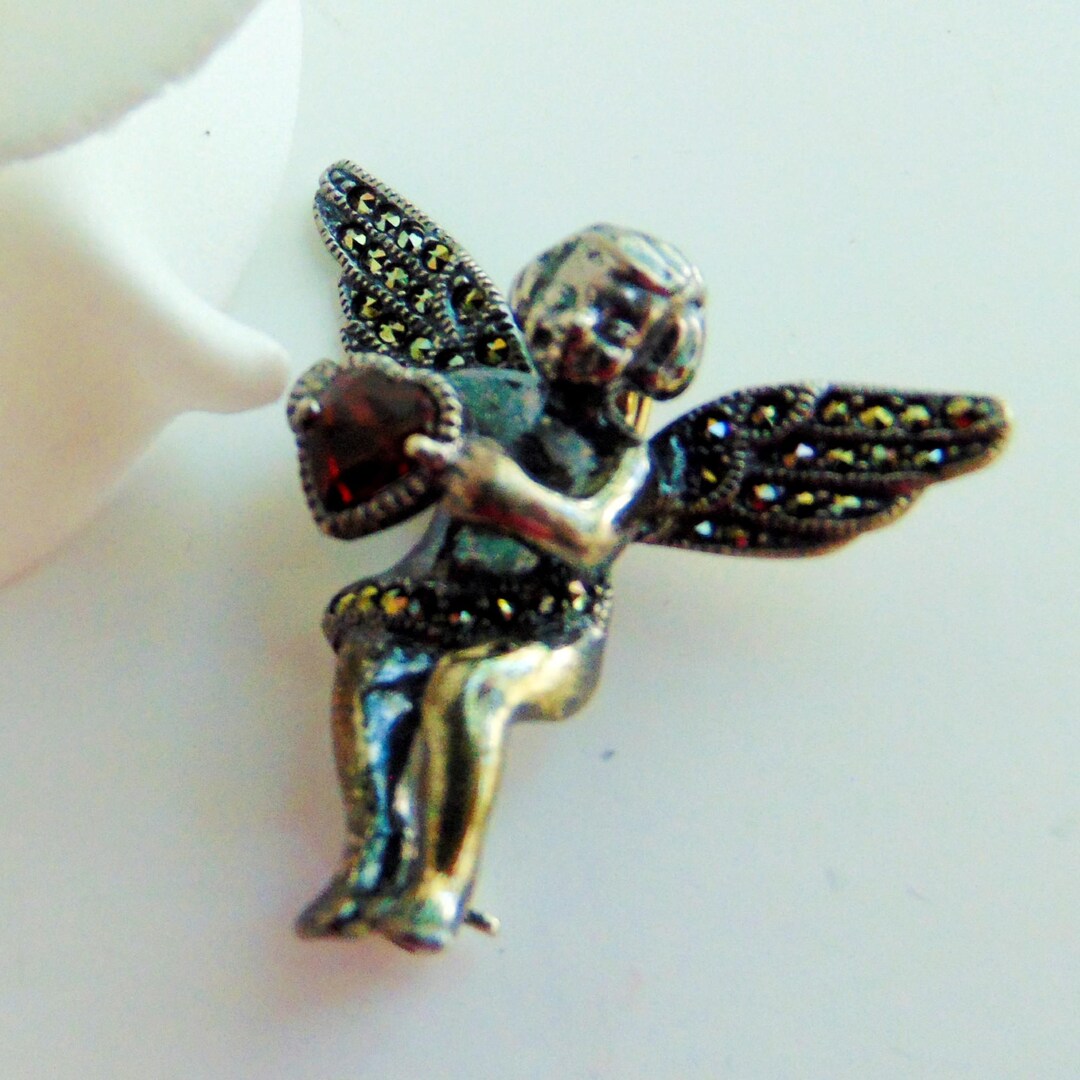 JUDITH JACK Reflections Sterling Silver Marcasite Angel Cherub Tack Pin ...
