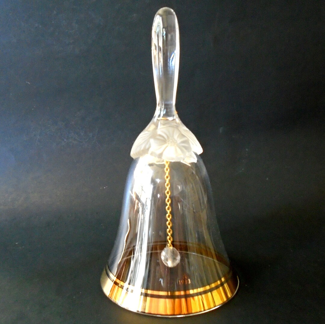 Frosted Flower 24K Gold Trim Crystal Dinner Bell, 1983 Gold Trim Flower ...