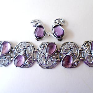 SELRO SELINI Purple Panel Bracelet and Earrings, Silver Scroll Purple ...
