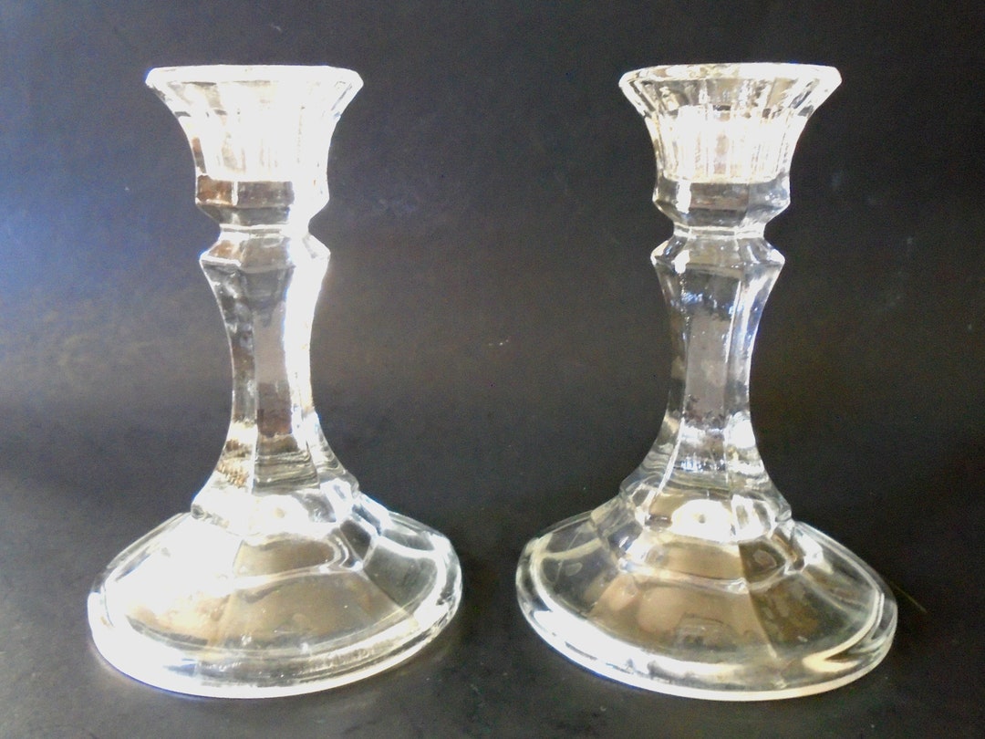 Vintage Cut Glass Taper Holders, 80's Shabby Chic Cangle Holders, 5 ...