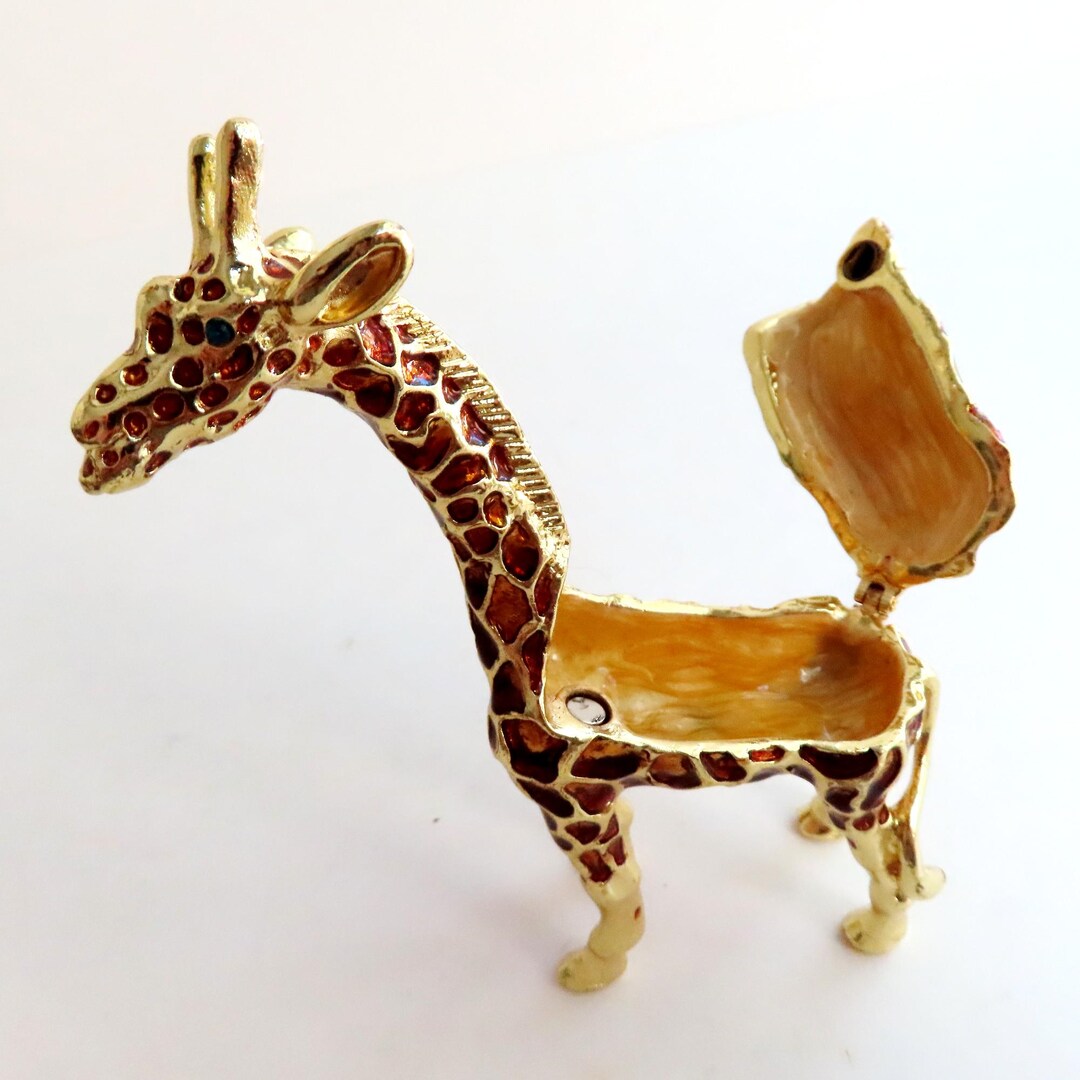 Large Giraffe Gold Enamel Trinket Box, Giraffe Figurine Magnetic ...