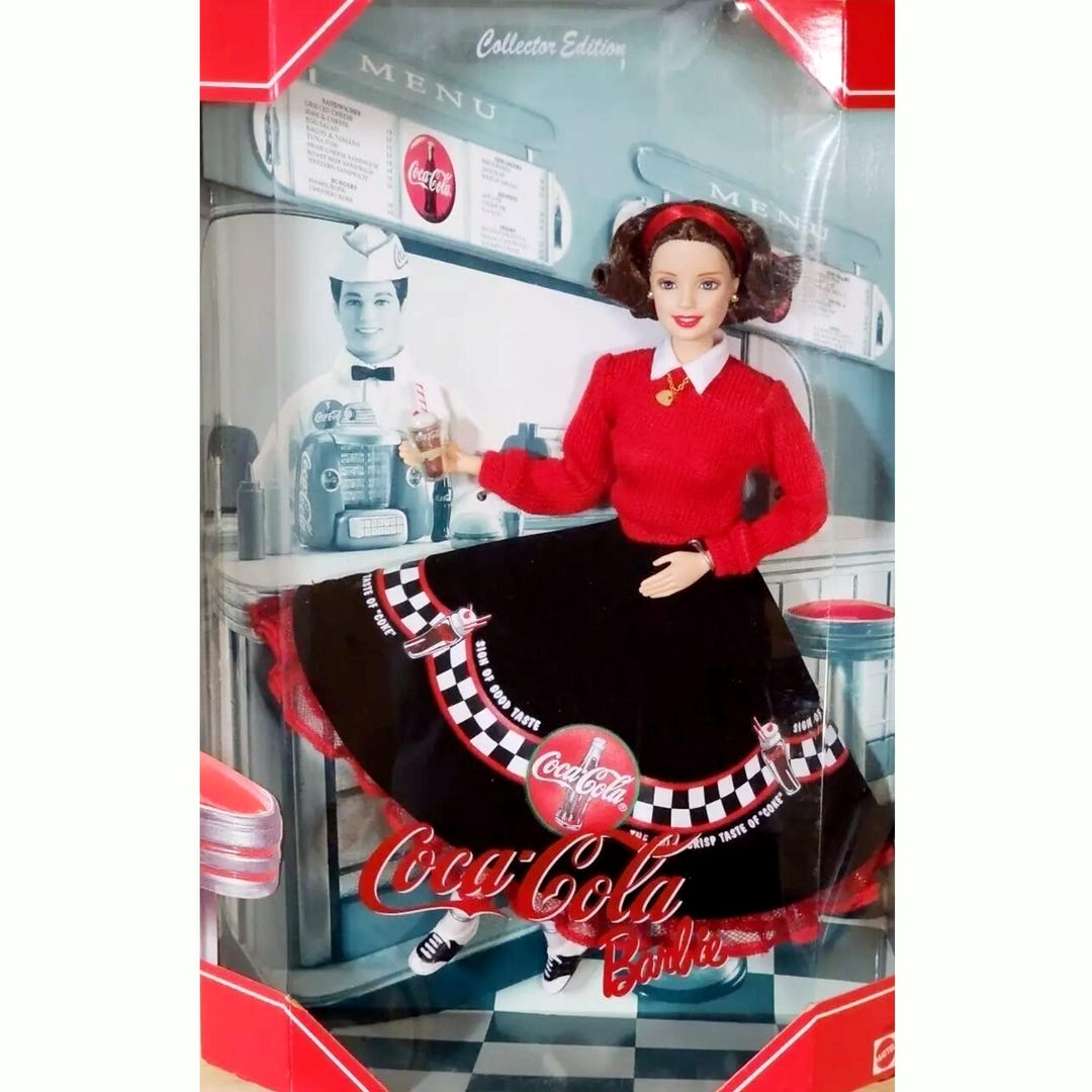 Coca Cola Diner Brunette Barbie Doll, 1999 NRFB Coca Cola 50's Barbie ...