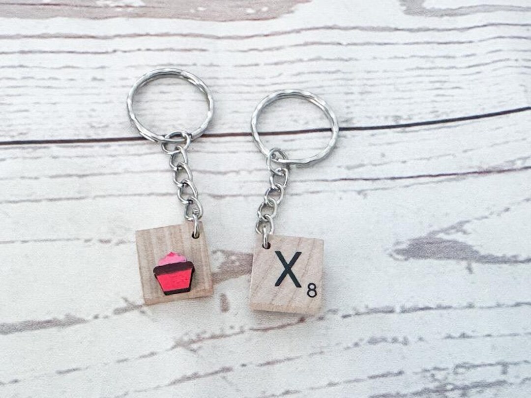 Letter Tile Keyring: Wooden Alphabet Keychain With Cupcake - Etsy