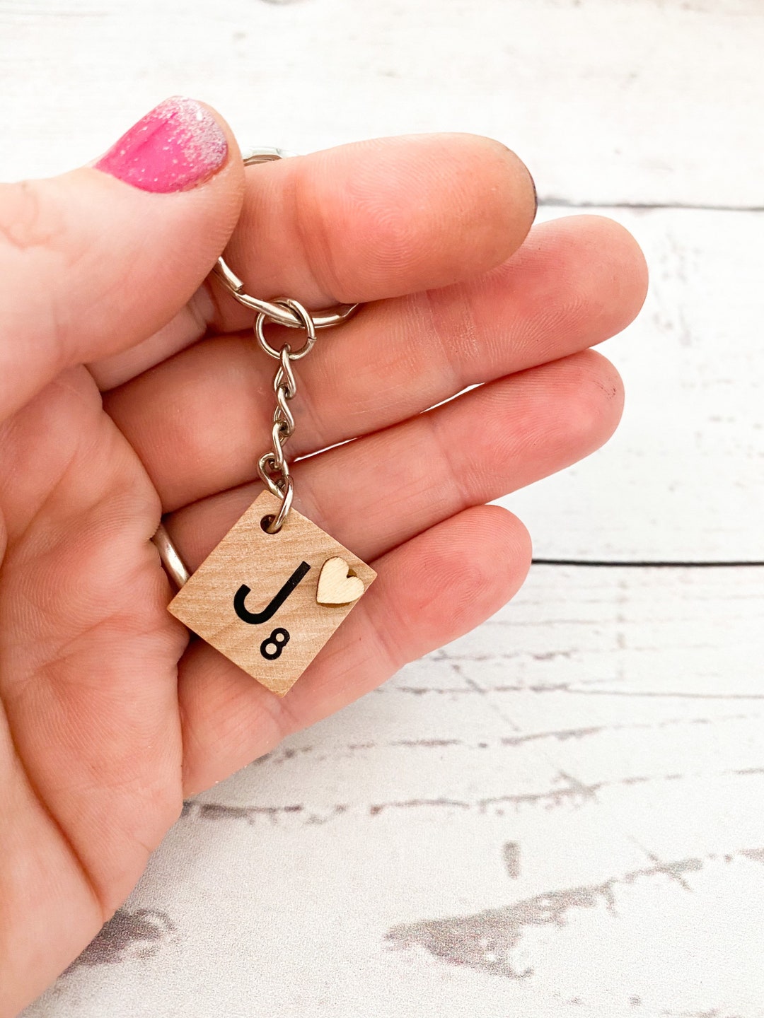 Scrabble Tile Keyring With Tiny Heart on the Front - Personalised ...