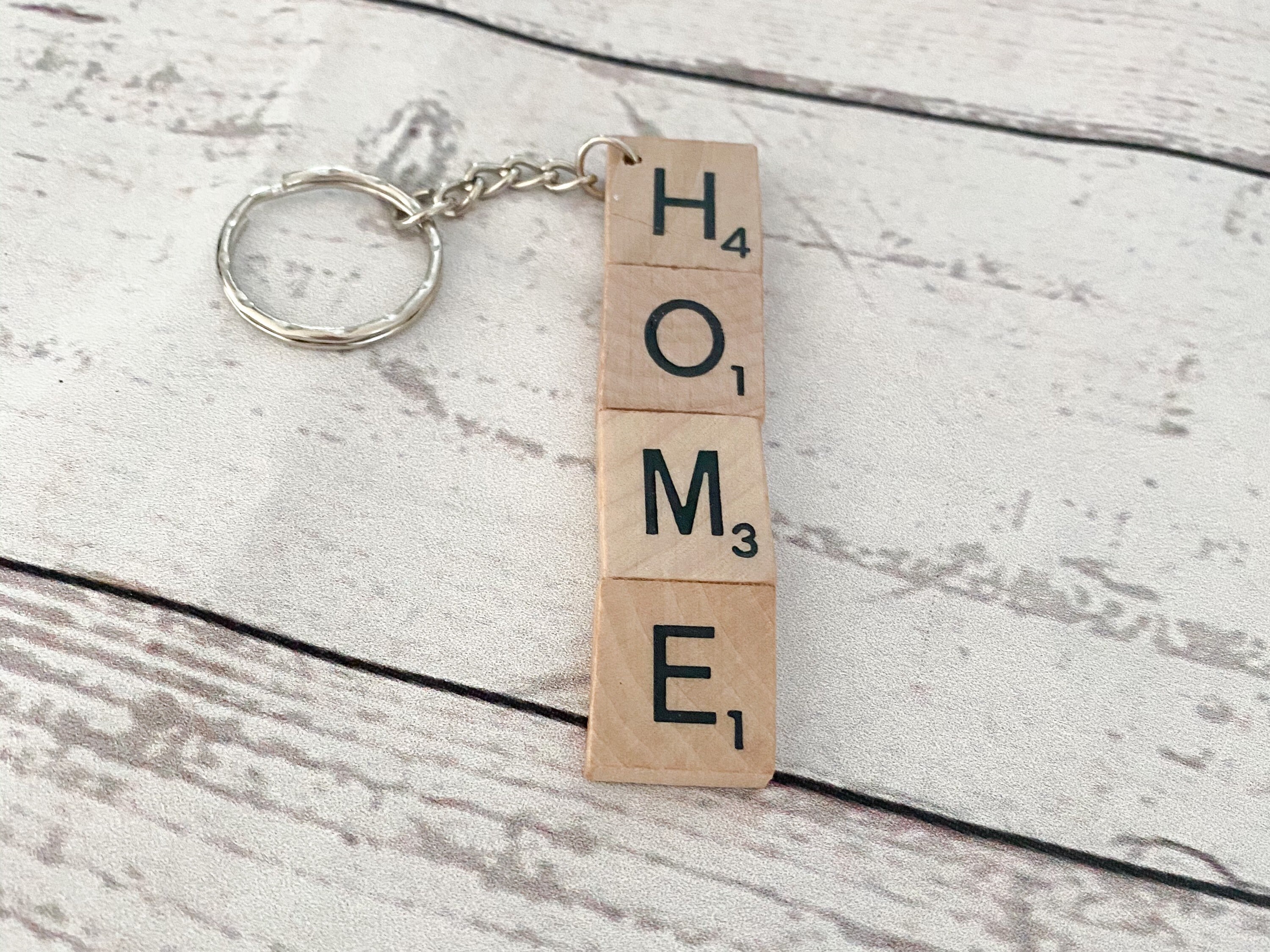 Home keyring made from wooden letter tiles | Etsy